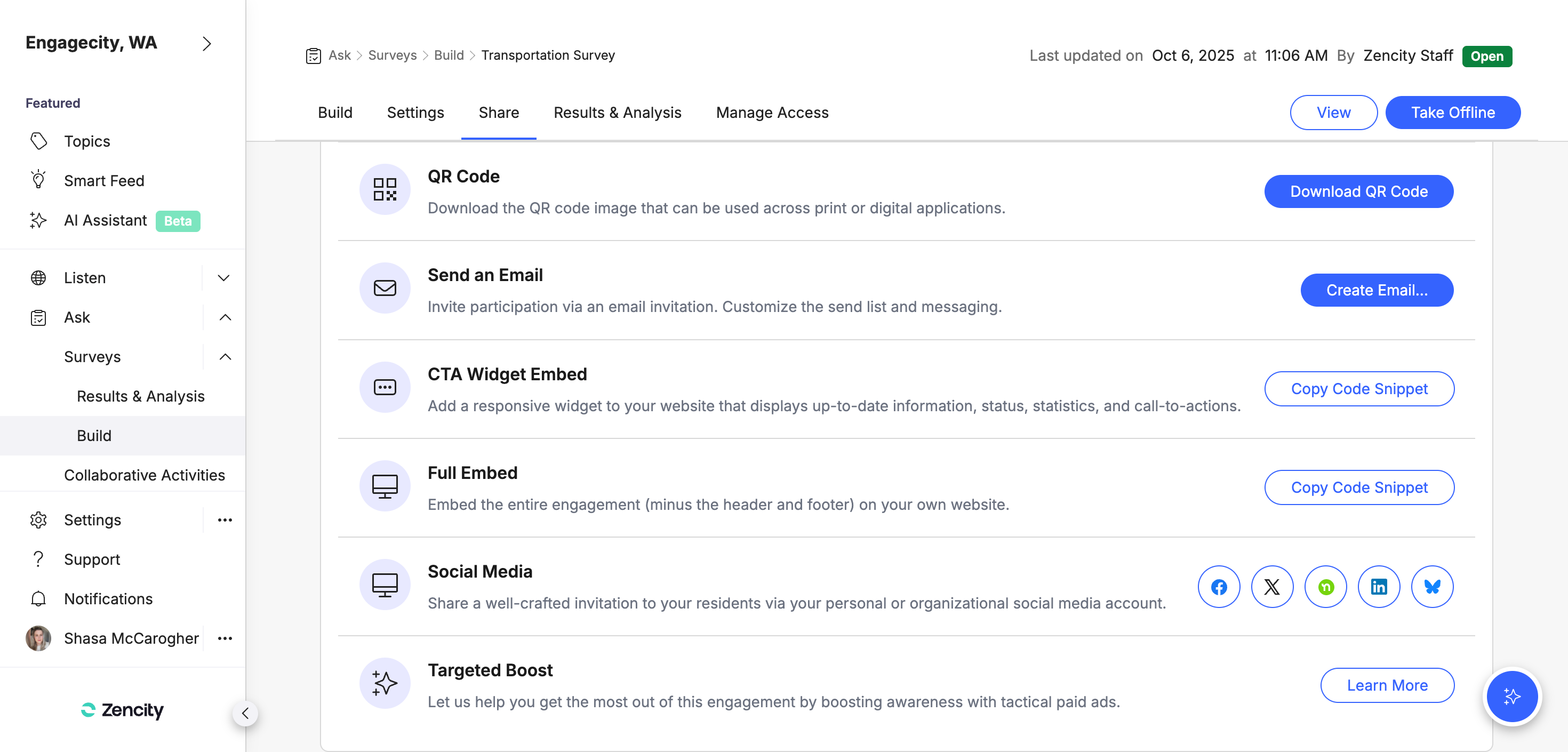 Copy CTA Widget Embed Code for Your Engagement Quesitonnaire – Zencity