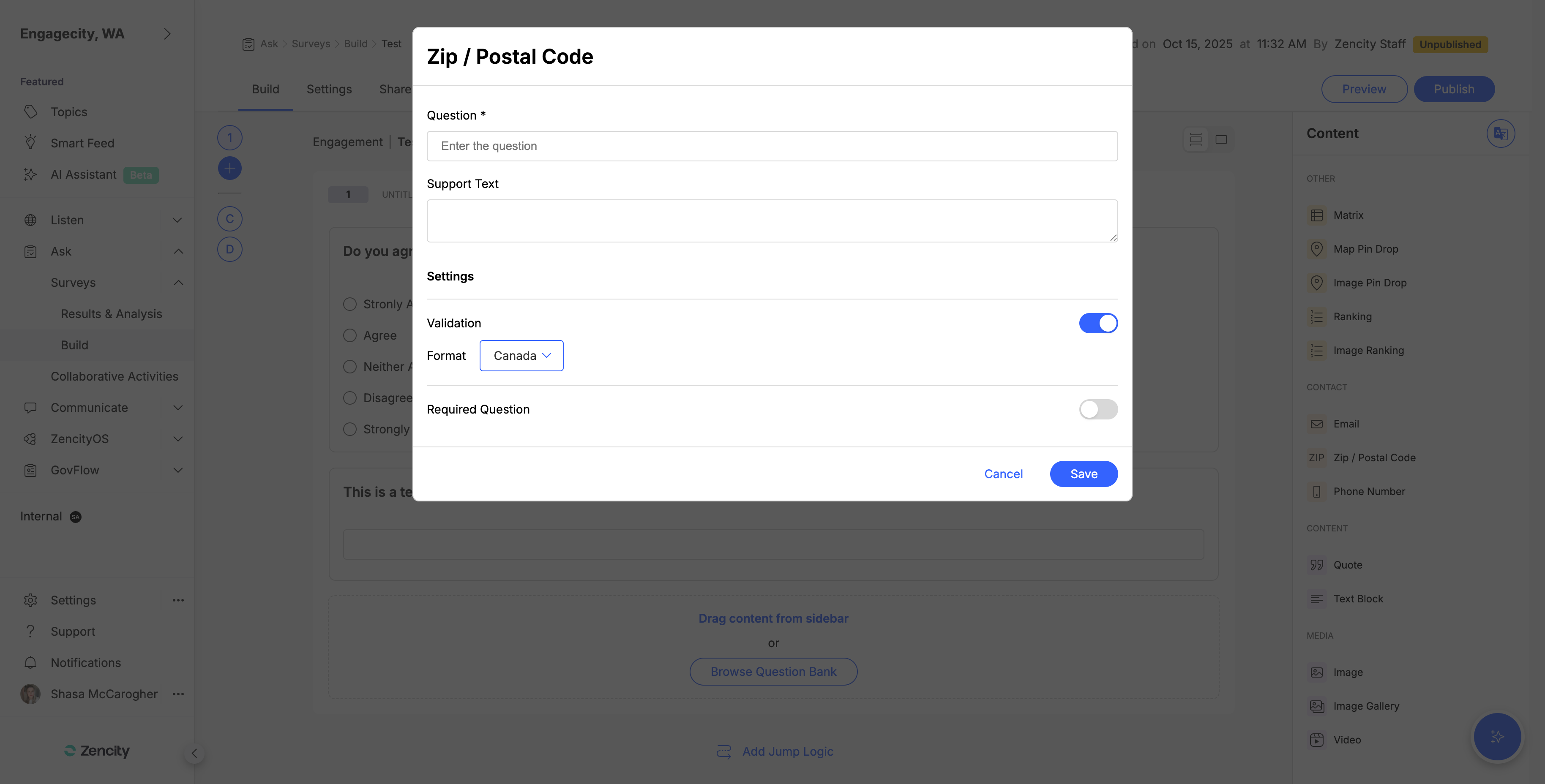 Add and Edit Zip / Postal Code Questions in Engagement Questionnaires ...